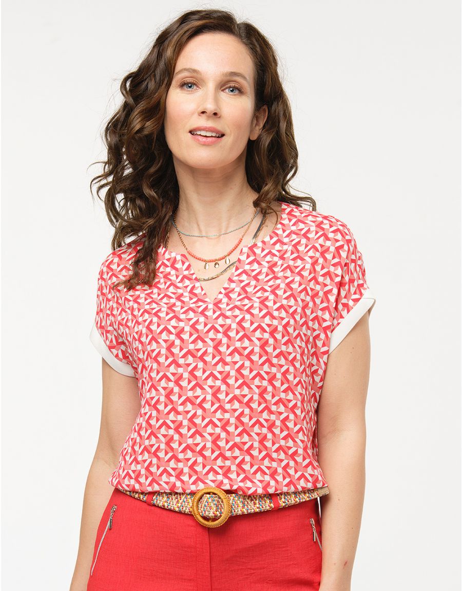 Blouse rouge imprimé 60s | Christine Laure