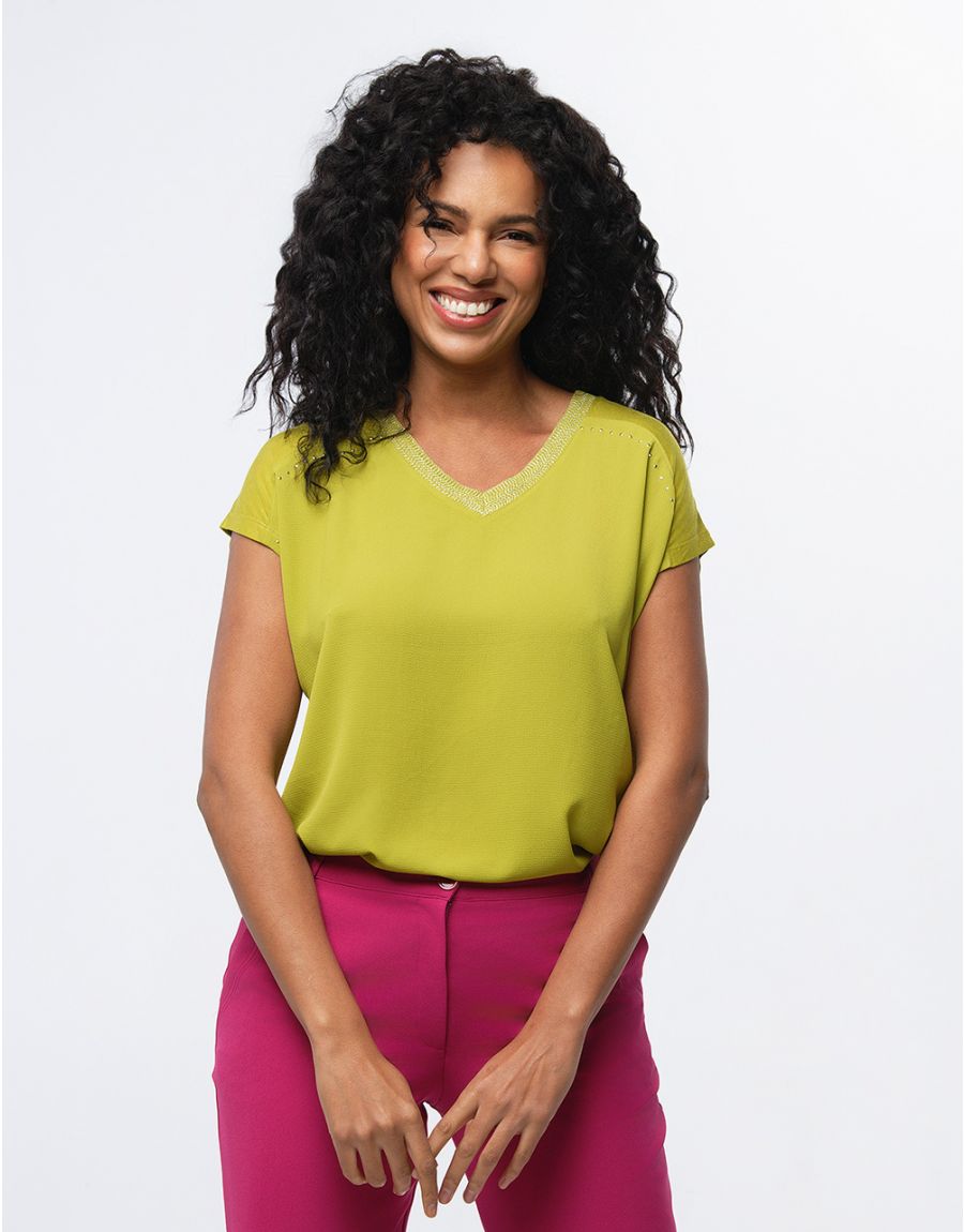 T-shirt bi-matière vert | Christine Laure