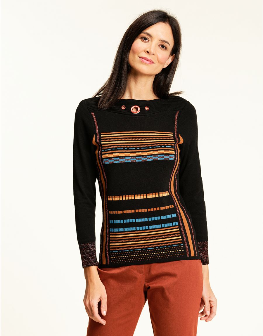 Pull noir en jacquard - Pull femme | Christine Laure