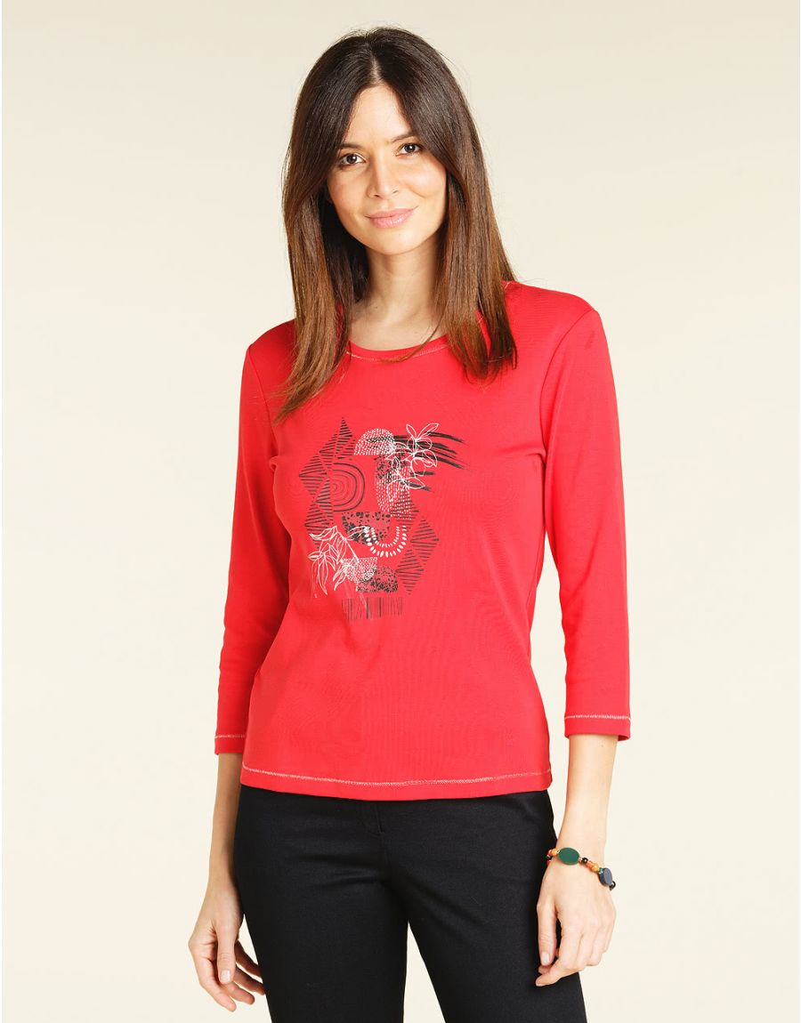 T-shirt 100% coton rouge - T-Shirts | Christine Laure