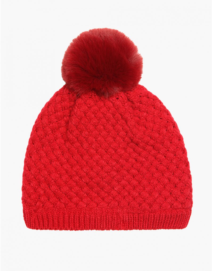 Bonnet rouge pompon - Bonnets & Gants | Christine Laure